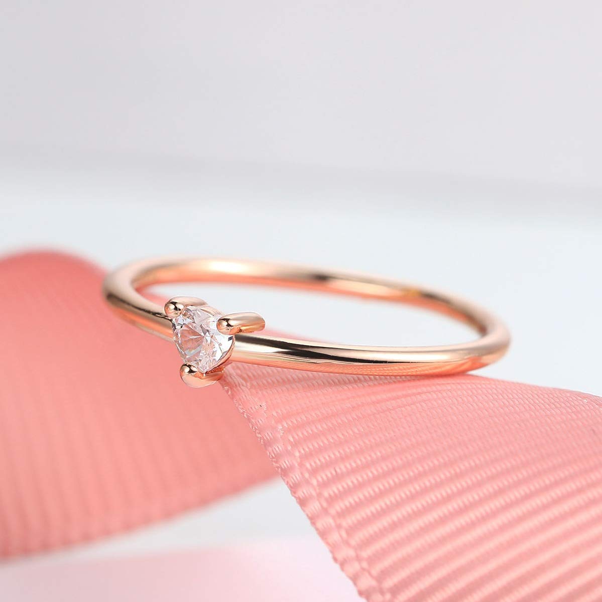 hsiyyecg Women's Heart-Shaped CZ Crystal Ring in Rose Gold Minimalist, Delicate Plain Band Knuckle Stacking Midi Jewelry (US Size 10)