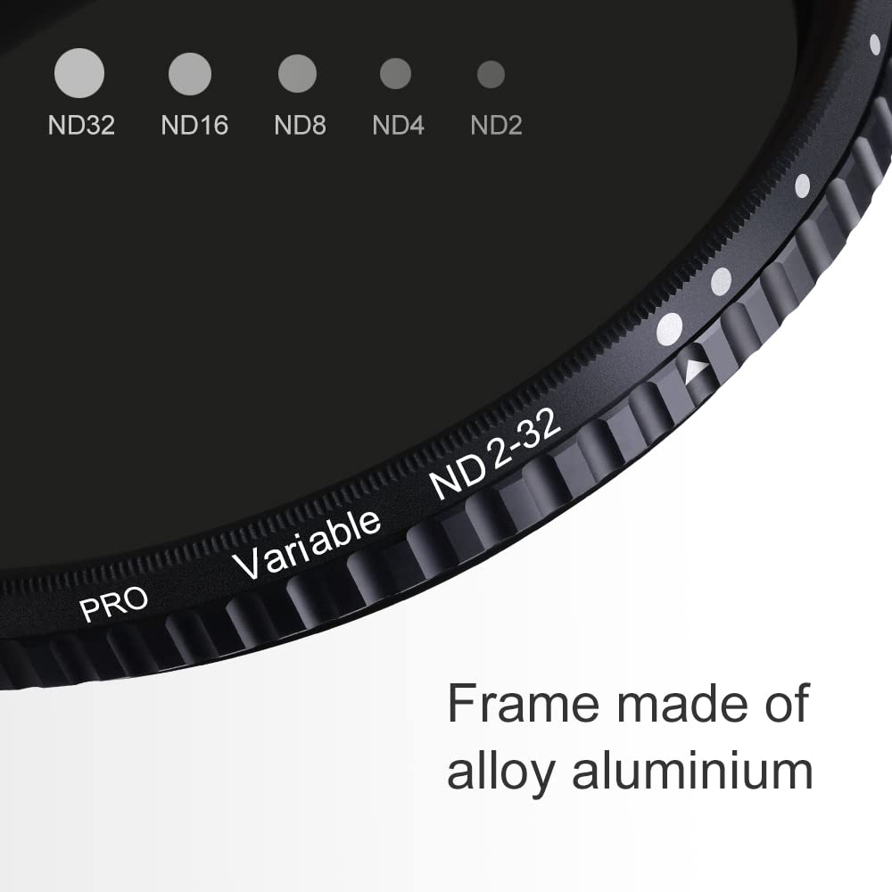 K&F Concept 52mm ND2-ND32(1-5 stop) Filter, Variable ND Filter, No X Spot/Waterproof/Scratch-Resistant, for Camera Lens