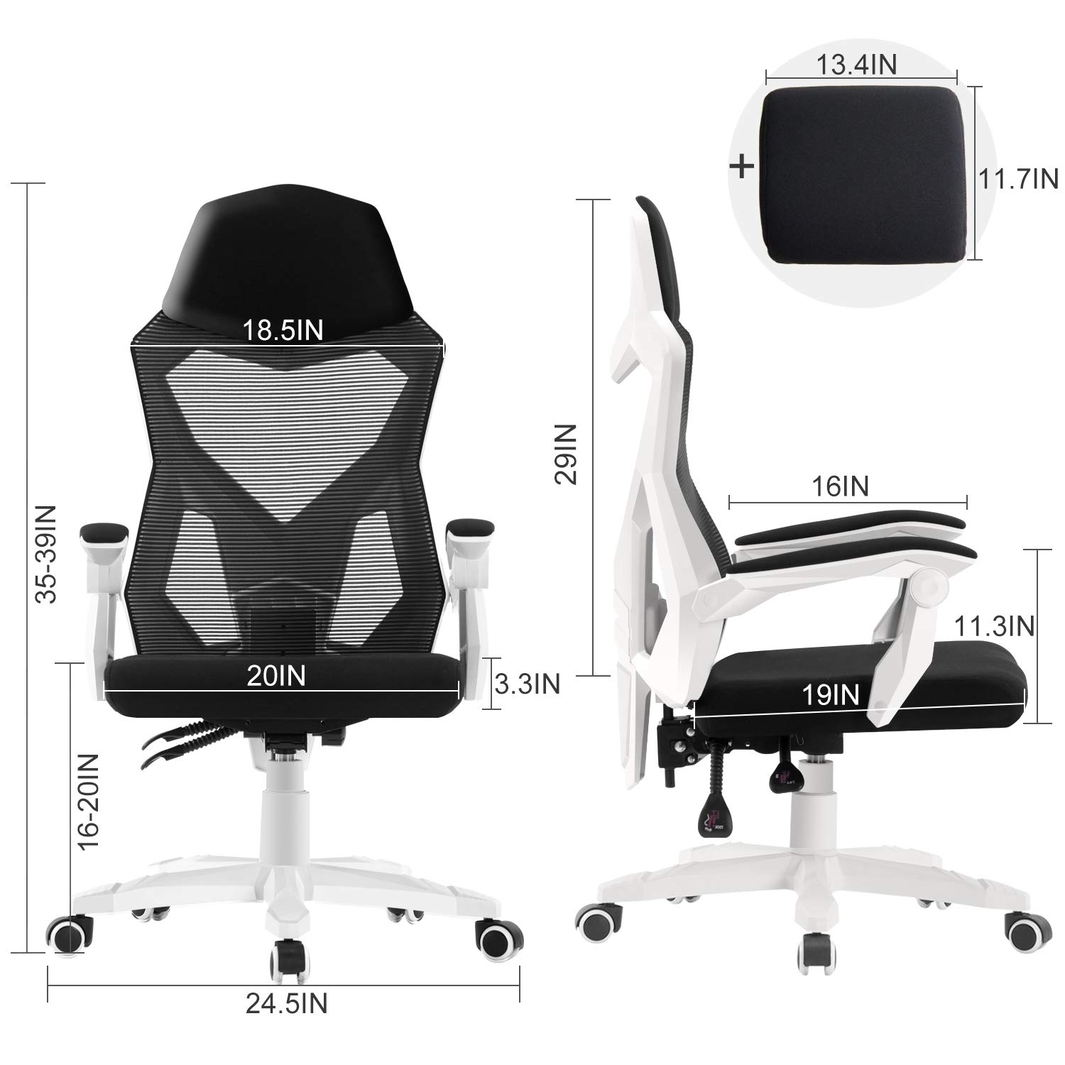 HOMEFUN Ergonomic Office Chair, High Back Executive Desk Chair Adjustable Comfortable Task Chair with Armrests with Lumbar Support White