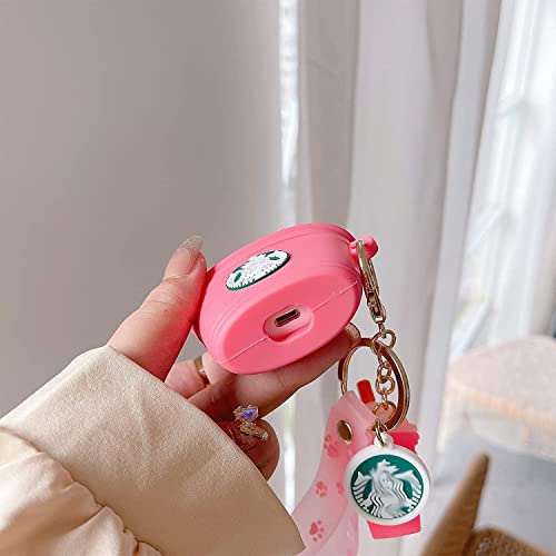 ZBDLXMD Compatible with AirPods 3rd Generation,(2021 Release) Cute 3D Cartoon Kawaii Funny Fun case,Designed with Drink Cup Keychain for Apple AirPods 3 Charging Case(Pink Coffee Cup)