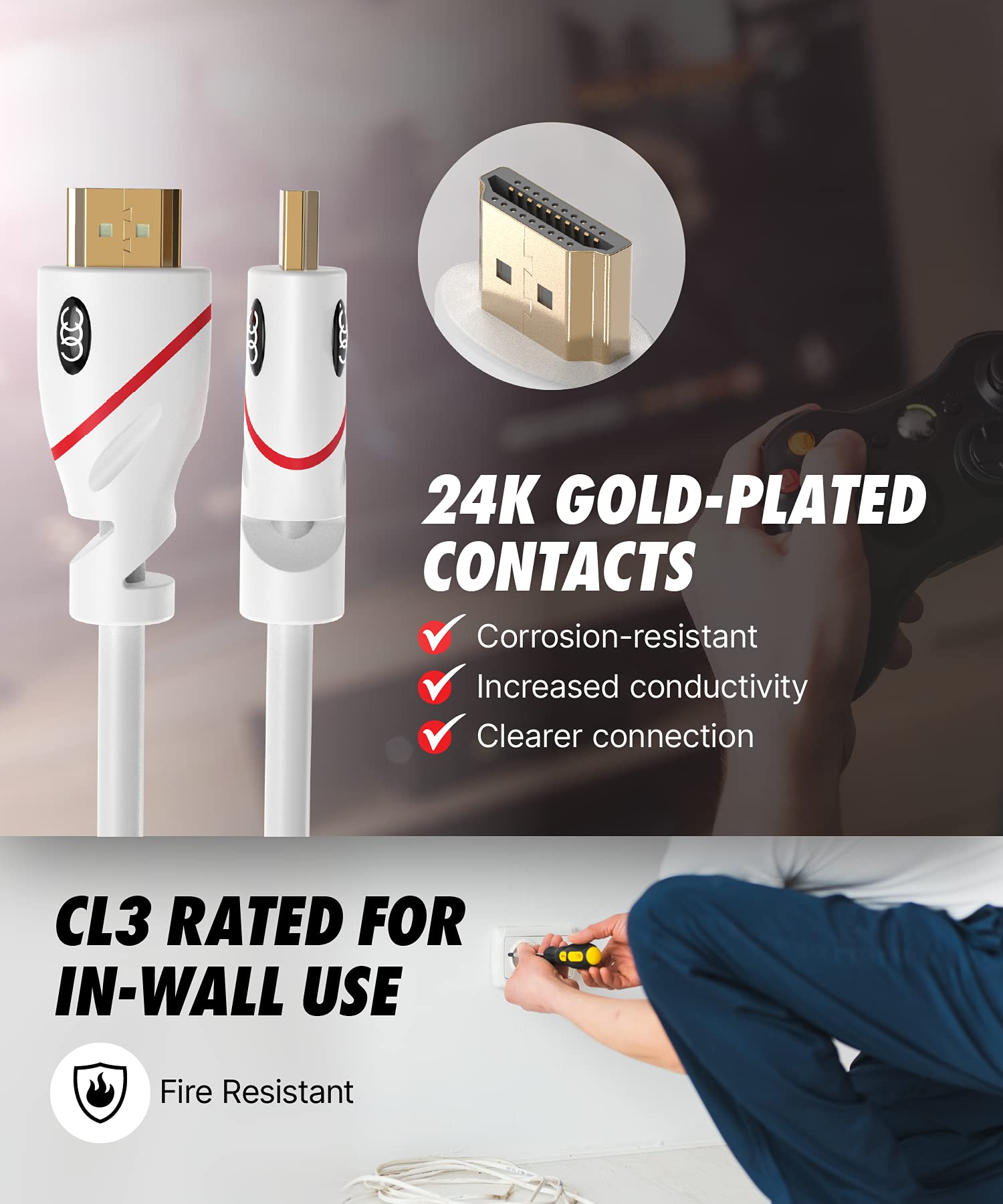 HDMI Cable 35 ft - 4K Resolution UHD 2.0b Ready - Supports Ethernet Ultra HDR Video HD Bandwidth 18Gbps - Audio Return Channel - 35 Feet (10.6 Meters) High Speed HDMI Cable