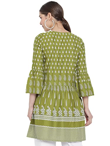 Yash Gallery Women's Rayon Printed Short Kurta (Green)