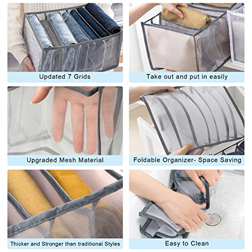 SelfTek 4 Pcs Wardrobe Clothes Organizer, Foldable Drawer Organizers for Clothing, 7 Grids Clothes Compartment Storage Box for Socks, Skirts, T-shirts, Jeans and underwear Organizers and Storage