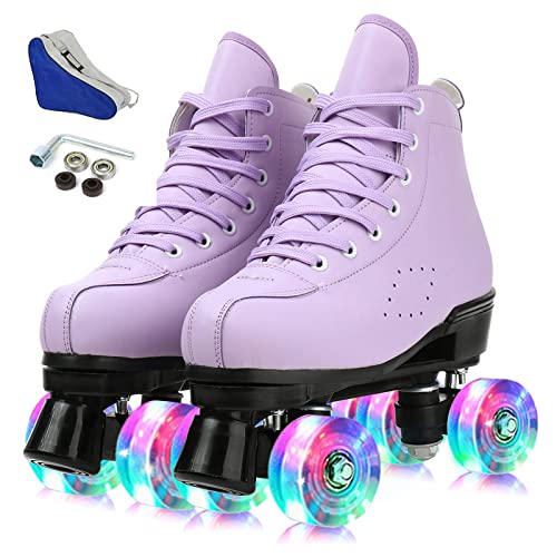 YYWĀ RollerĀ SkatesĀ forĀ WomenĀ GirlsĀ ClassicĀ Double-RowĀ RollerĀ SkatesĀ High-topĀ PUĀ LeatherĀ RollerĀ SkateĀ ShoesĀ IndoorĀ OutdoorĀ RollerĀ Skates Purple