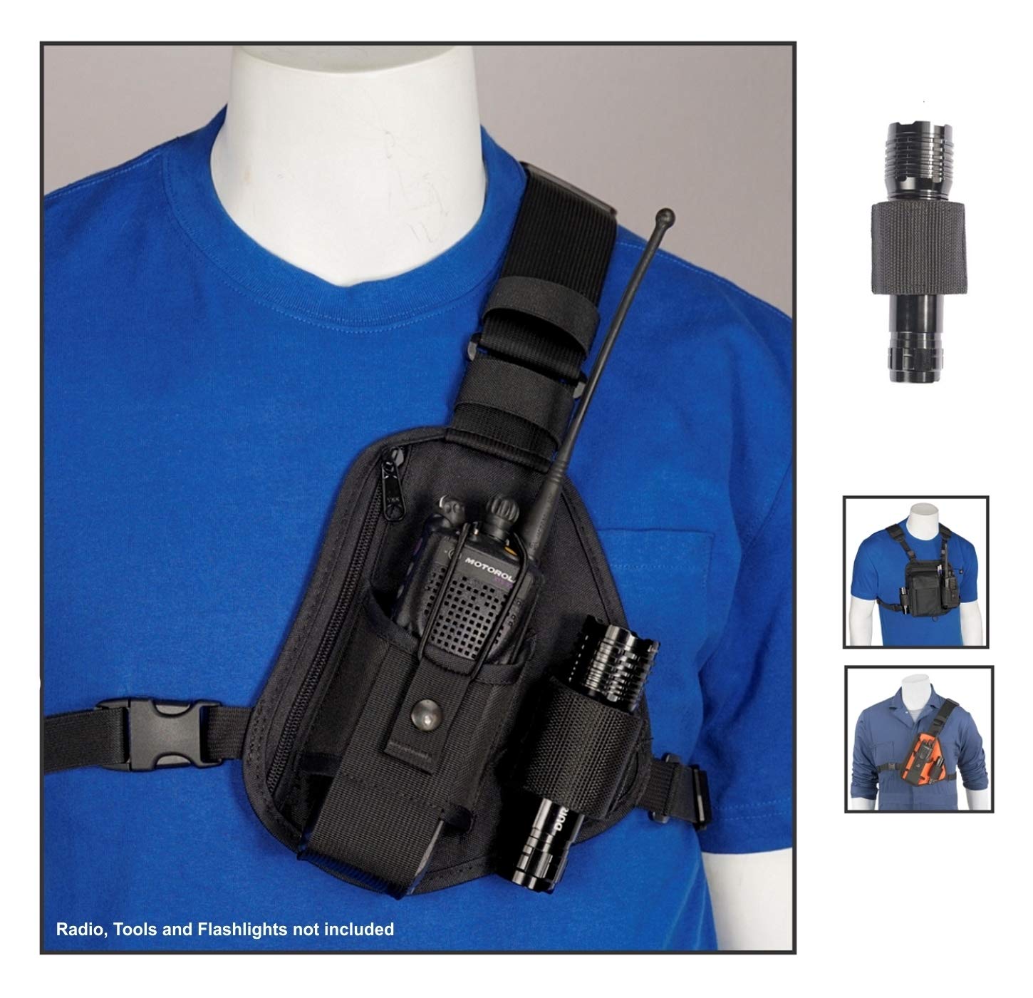 HOLSTERGUY AFH-104 Adjustable Flashlight Holder for Two Way Radio Chest Harness, Holster & Cases. Handmade in USA