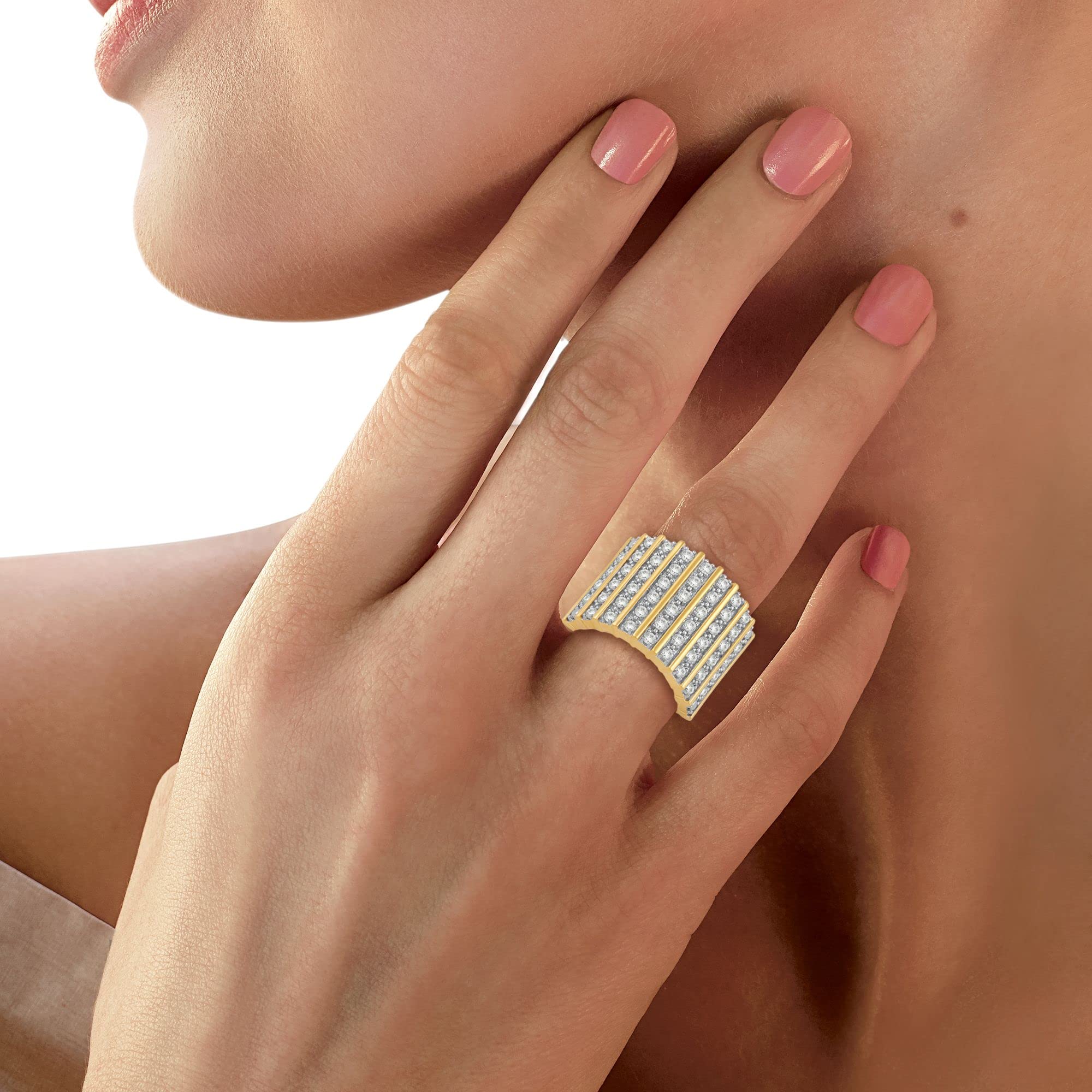 Jewelili Yellow Gold Over Sterling Silver 1 Cttw Natural White Round Diamonds Anniversary Ring, Size 7