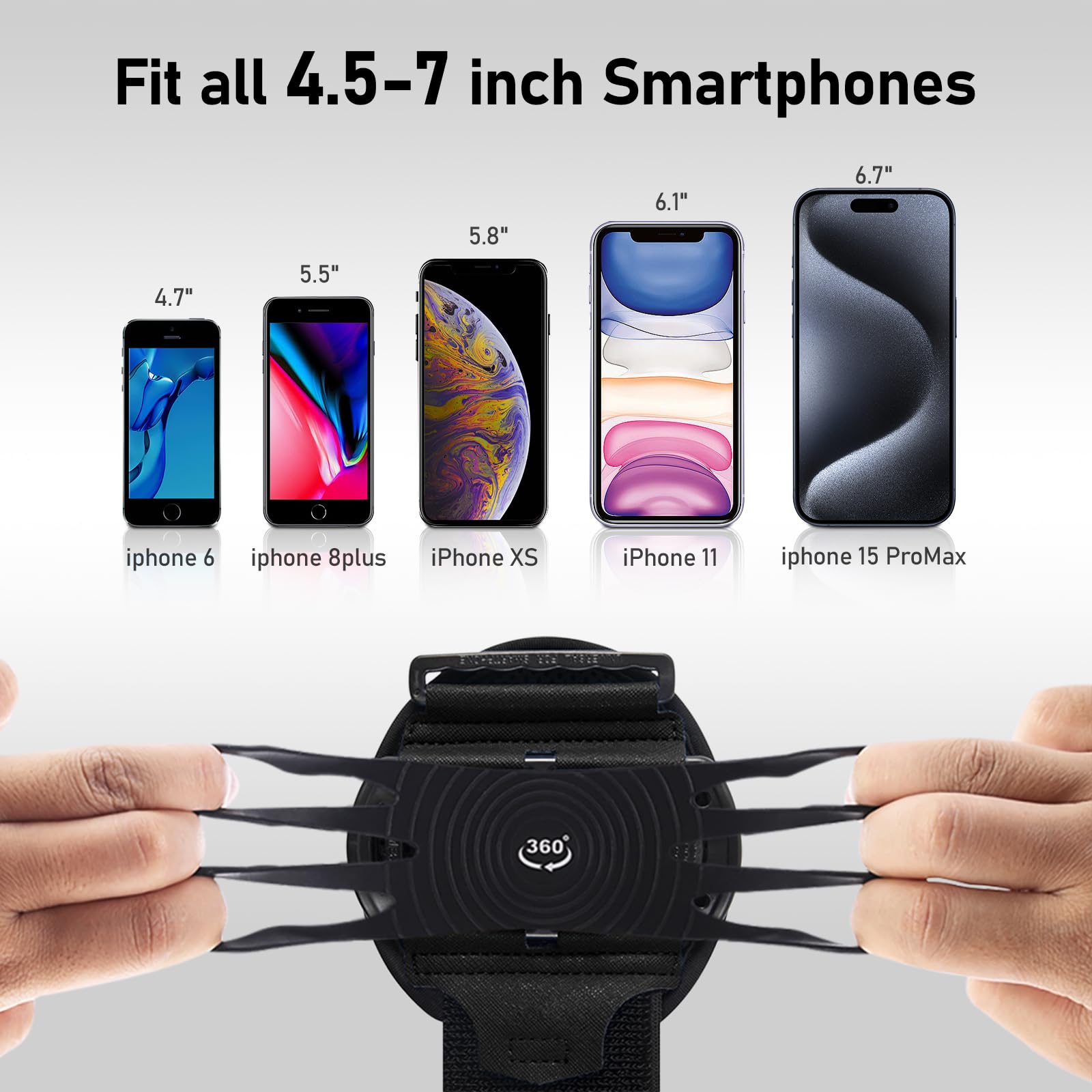 HLOMOM Running Phone Holder,Sports Phone Wristband 360° Rotation & Detachable (4.7-7.5in)