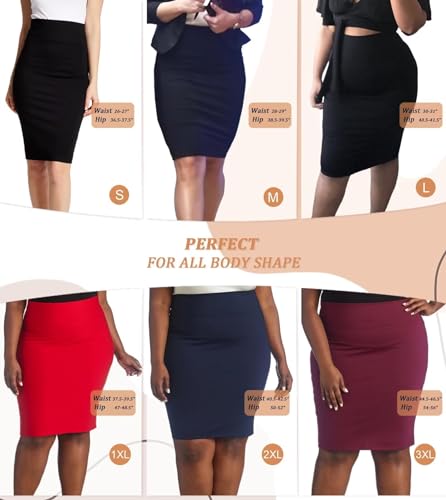 Hybrid & Company Womens Nylon Ponte Stretch Office Pencil Skirt Made below Knee KSK45002 1073T Black S