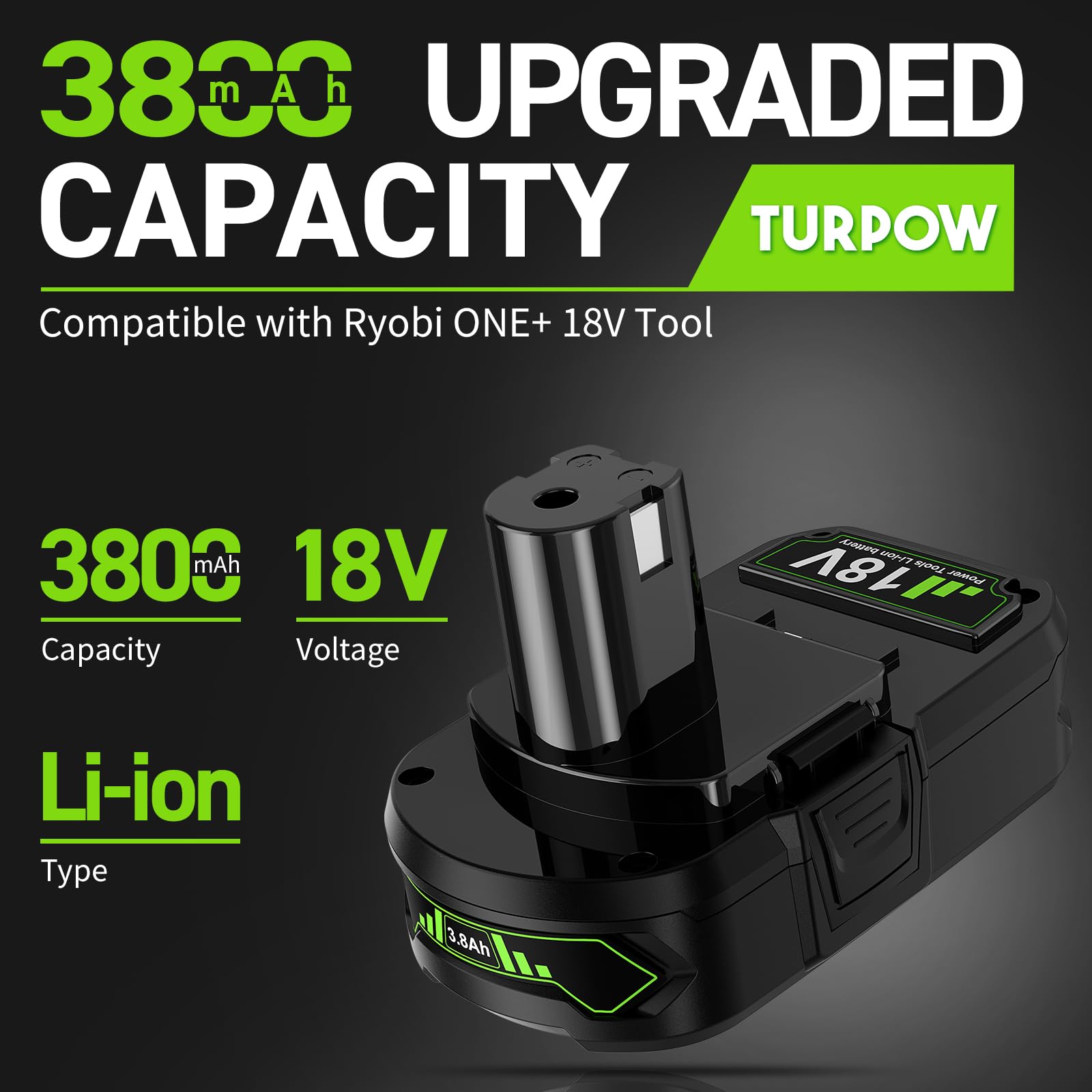 Upgraded Model 2Pack 3800mAh Replacement for Ryobi 18V Battery Lithium Compatible with Ryobi 18 Volt Battery ONE+ Plus P102 P103 P104 P105 P107 P108 P109 Cordless Power Tools