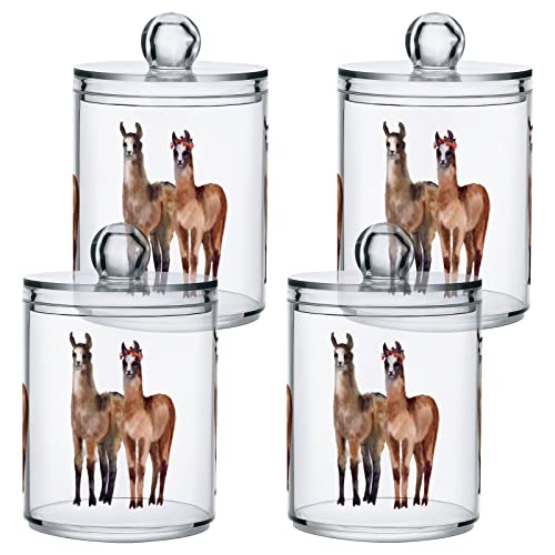 YYZZH Watercolor Alpaca Llama Couple Animal Sketch 4 Pack Qtip Holder Dispenser for Cotton Swab Ball Round Pads Floss 10 Oz Apothecary Jar Set for Bathroom Canister Storage Makeup Organizer