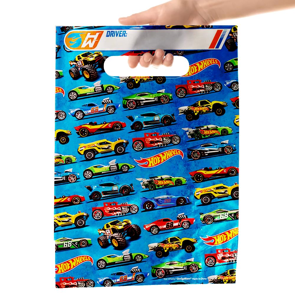 Hot Wheels Wild Racer Folded Loot Bags - 9" x 6.5" (8 Pc.) - Perfect for Birthday Celebrations & Racing Themed Events