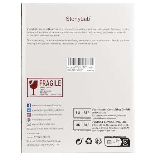 stonylab Round Bottom Flask with 3 Straight Neck-24/40 Standard Joints, 2000 ml High Borosilicate Glass, Ideal for Chemistry, Laboratory, Scientific Experiments, Distillation, and Reflux Applications
