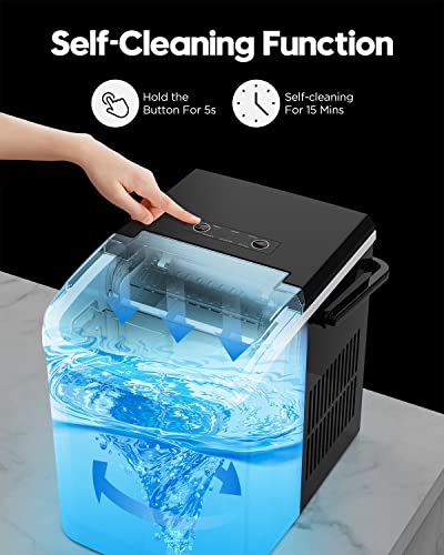 Silonn Countertop Ice Maker Machine with Handle, Portable Makers Countertop, Makes up to 27 lbs. of Per Day, 9 Cubes in 7 Mins, Self-Cleaning Scoop and Basket, Black, 12 x 9 x 12 inches (SLIM06)