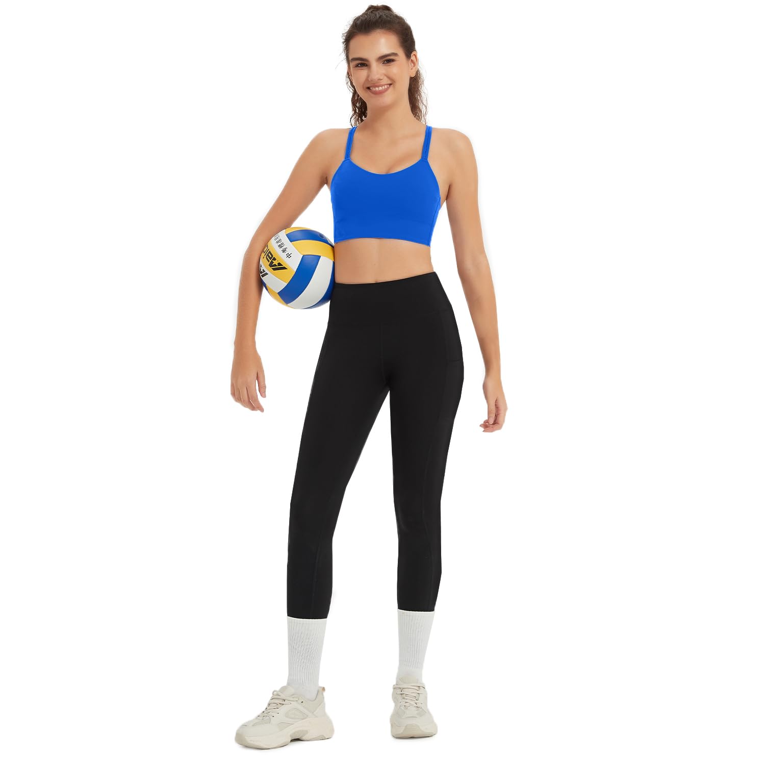 MCEDAR Women's Strappy Sports Bras Padded Running Bras Medium Support Yoga Bra Criss Cross Back Workout 035Top-Blue/Bs
