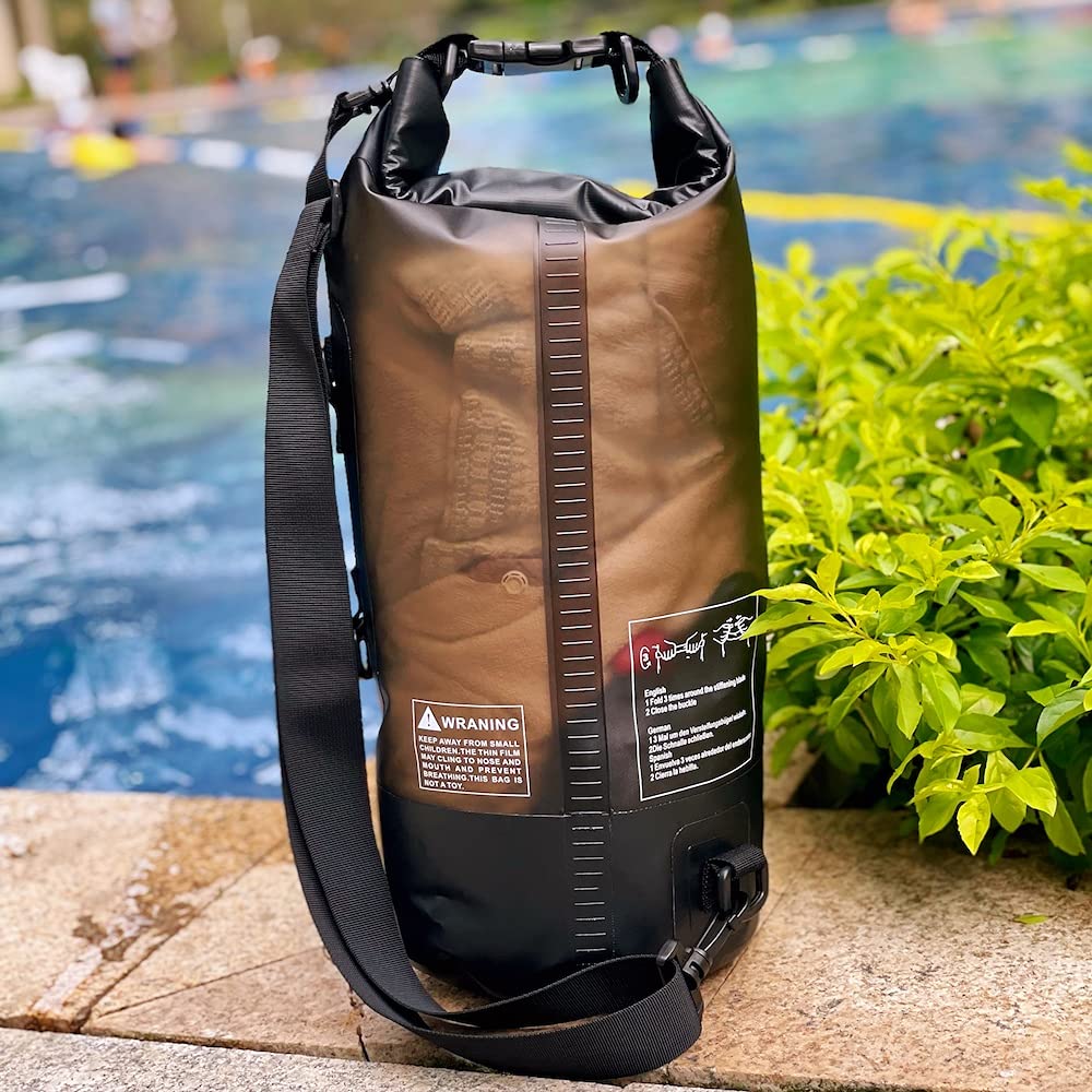 JSL HOME Waterproof Backpack Dry Bags Translucent Perfect for Boating Kayaking Hiking Canoeing Fishing Swimming Camping Snowboarding Adjustable Shoulder Strap (Black, 10L)