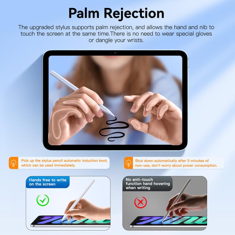 Hastraith Wireless Charging Stylus Pen for iPad, Smart iPad Pencil 2nd Generation with Palm Rejection Tilt Function for Apple iPad Pro 12.9 Inch 3/4/5/6, Pro 11 Inch 1/2/3/4, Air 4/5, Mini 6th Gen