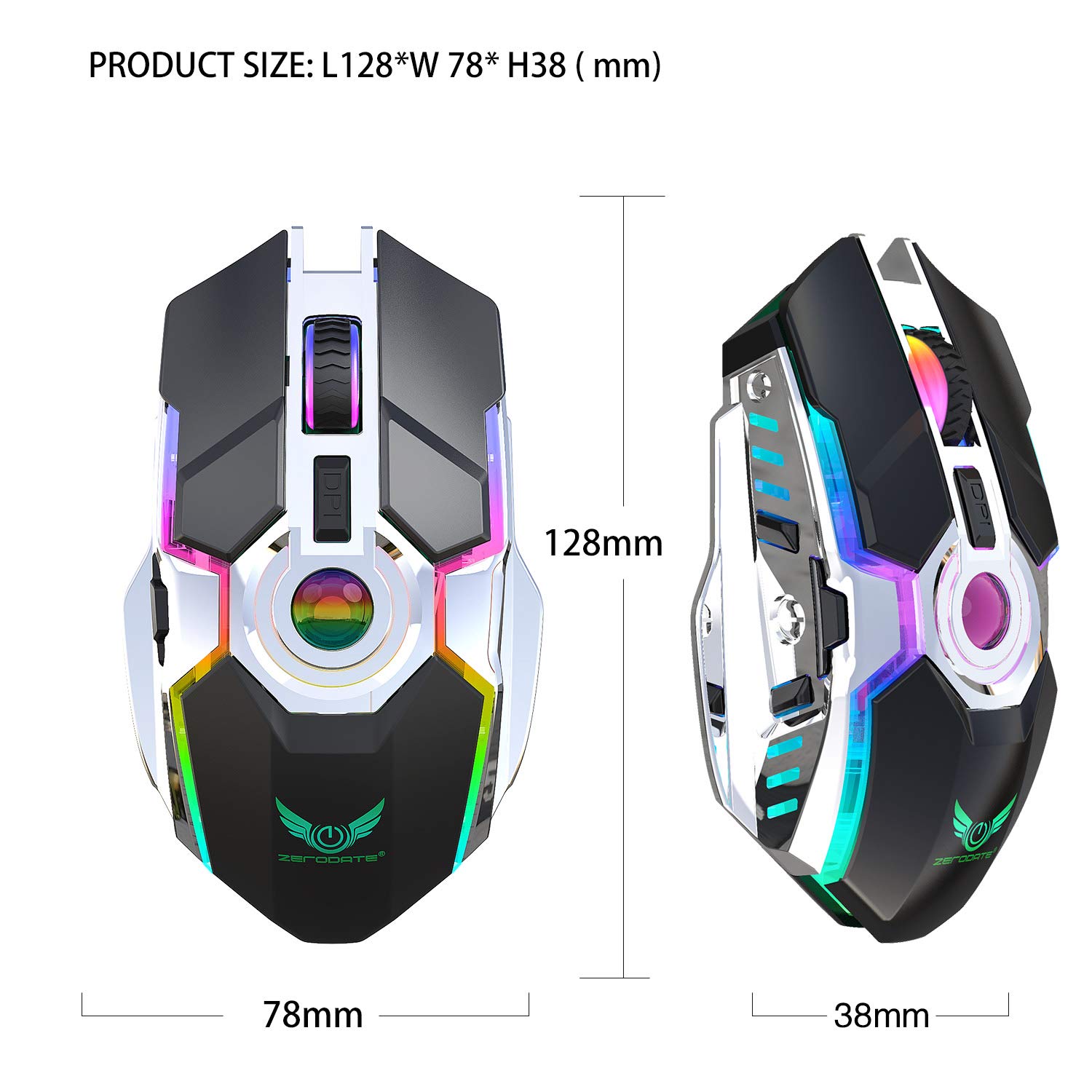 HXMJ- Rechargeable Wireless Gaming Mice with USB Receiver and Decompress Crystal Ball-Black
