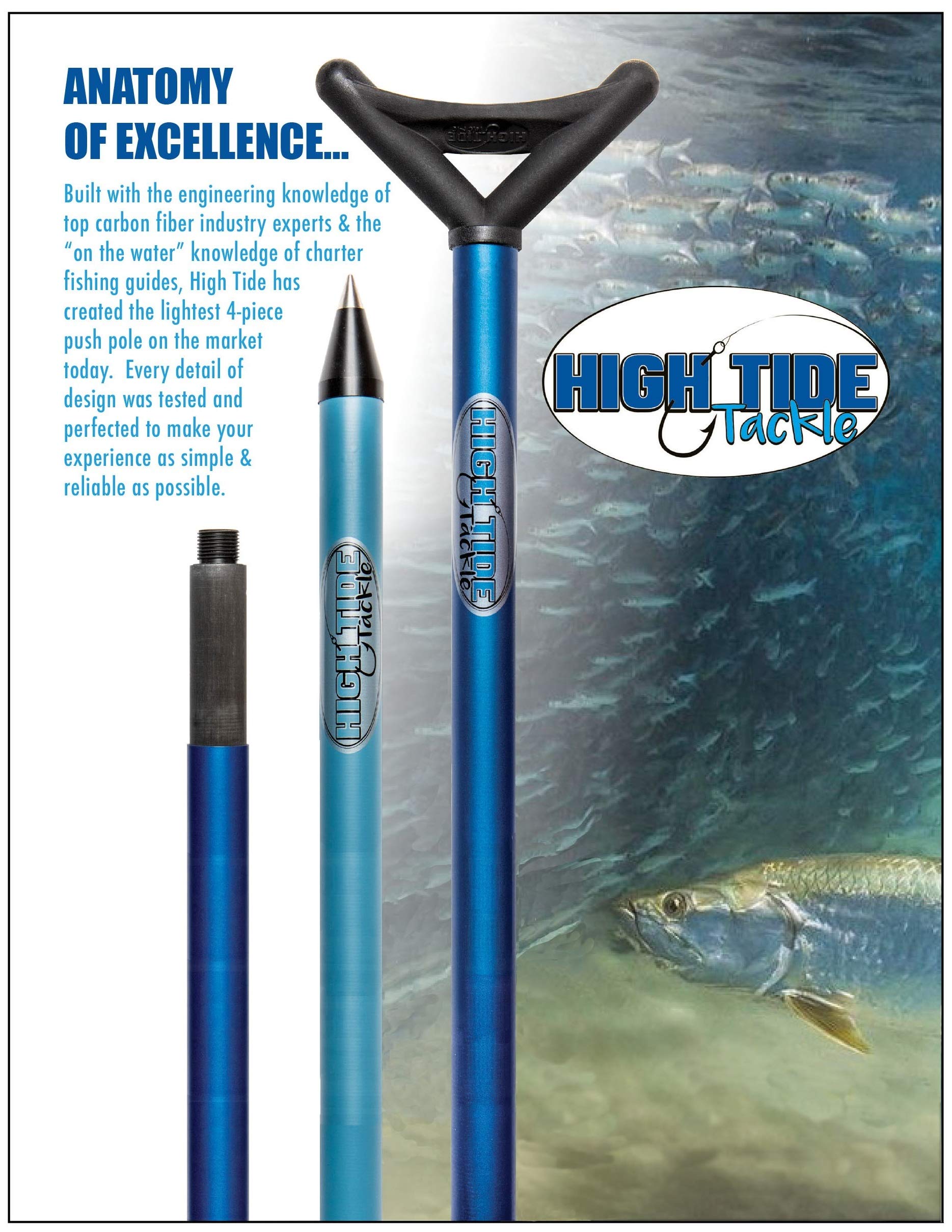 High Tide Premium Push Pole, 4-Piece Easy Assembly, Corrosion Proof, Durable Extension Pole, Stealth Fishing Tool, Fishing Accessory, Perfectly Balanced, Boat Hook, 22ft (Grey)