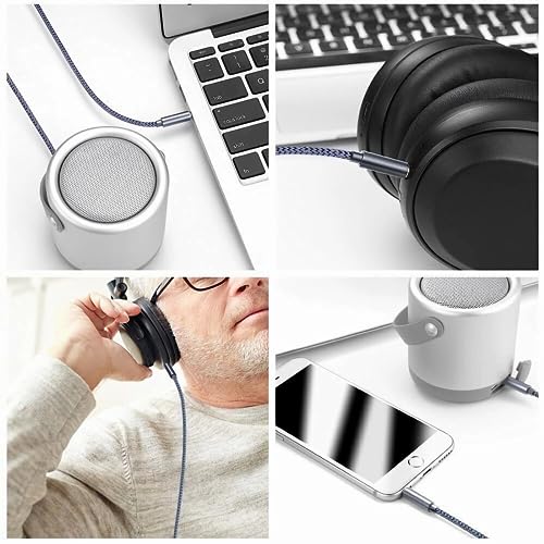 Henrety 3.5mm Nylon Braided Aux Cable (3.3ft/1m) - Male to Male Audio Auxiliary Cord for Headphones, Car, Home Stereos, Speaker, iPhone, iPad, iPod, Echo - Gray