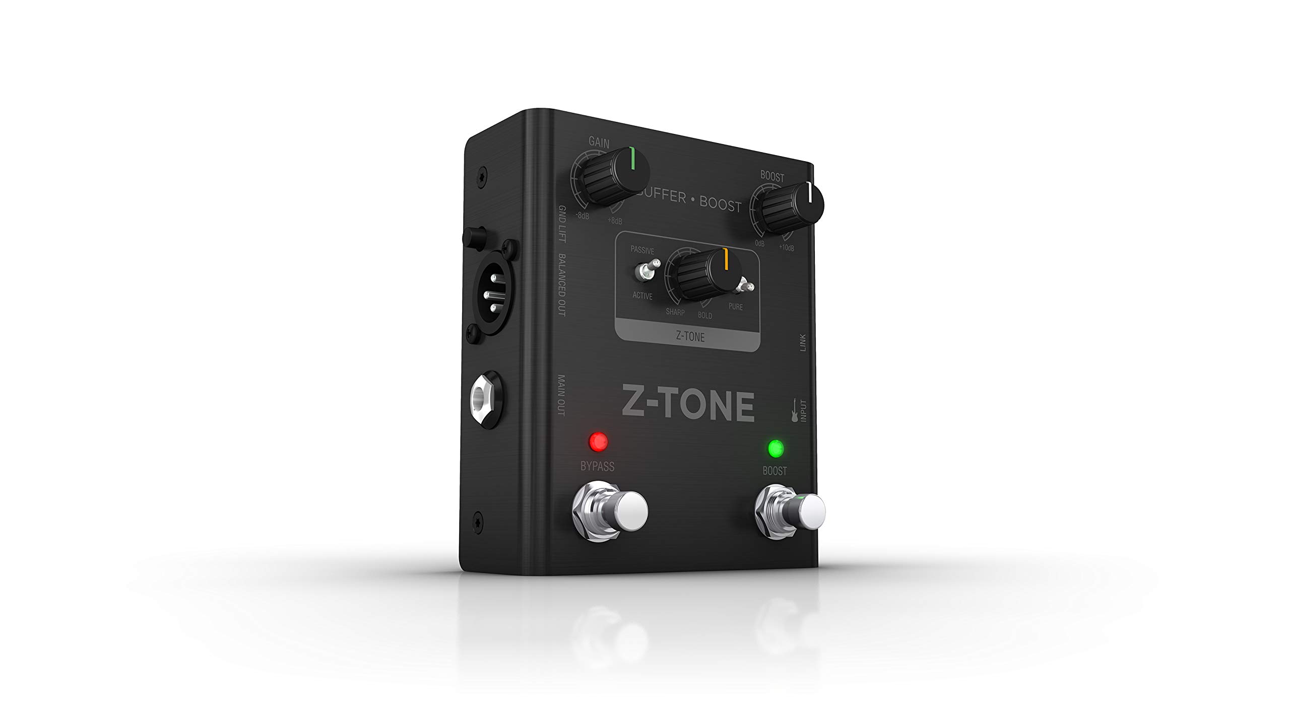 IK Multimedia Z-Tone Buffer Boost guitar preamp pedal with boost, Active/Passive pickup selector, switchable PURE/JFET Channels, true bypass and DI out for reamping/live use