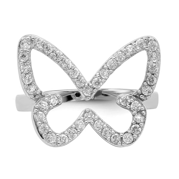 IceCarats 925 Sterling Silver Cubic Zirconia CZ Butterfly Wings Statement Ring Size 8