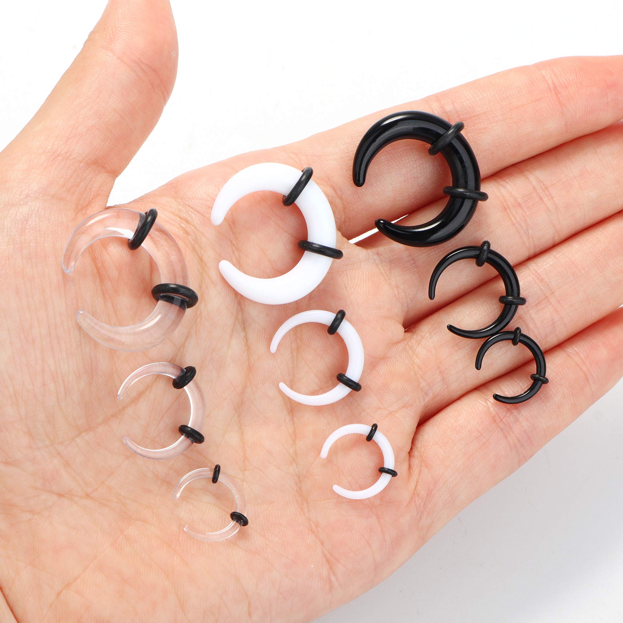 Jstyle 18Pcs 14G-4G Acrylic Pincher Tapers Septum Ring C Shape Buffalo Stretcher Expander with Black O-Rings for Stretching Pierced Nose Ear Cartilage