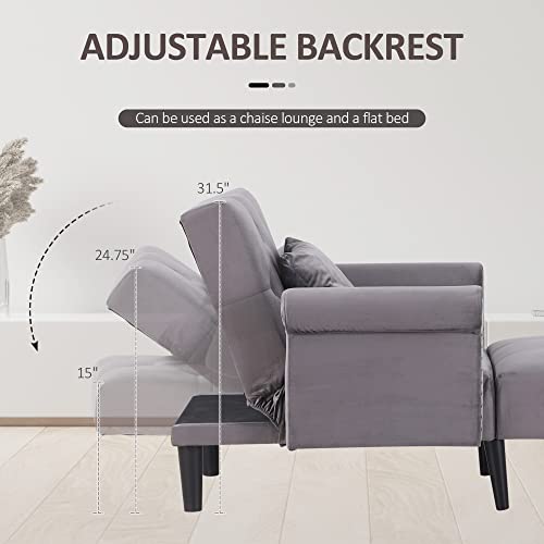 HOMCOM 2-in-1 Chaise Lounge Indoor with Rolled Armrest, Nailhead Trim and Button Tufting, Adjustable Velvet Fabric Upholstered Sofa for Bedroom and Living Room, Red