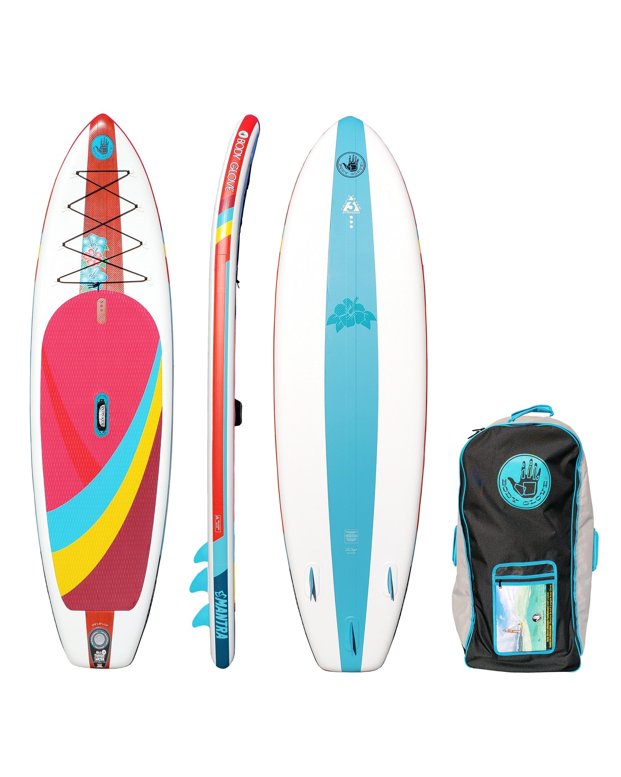 Inflatable Paddle Board Body Glove Mantra 10'6" - Portable Paddle Board Package with SUP, Paddle, Hand Pump, Ankle Leash, Dry Pouch, Repair Kit, and Storage Backpack