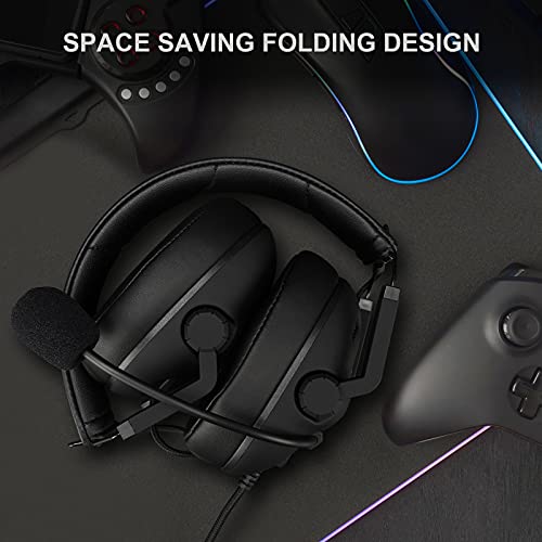 Jeecoo J50 Stereo Gaming Headset with Clear Microphone, Folding Gaming Headphones Lightweight Portable Compatible for PS4 PS5 Xbox One PC & Laptop Computer