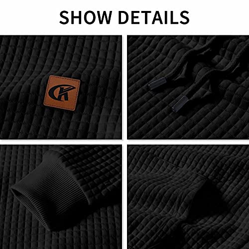 Yundobop Men's Pullover Hoodies Plaid Jacquard Long Sleeve Drawstring Hipster Casual Hooded Sweatshirts with Kanga Pockets Black L