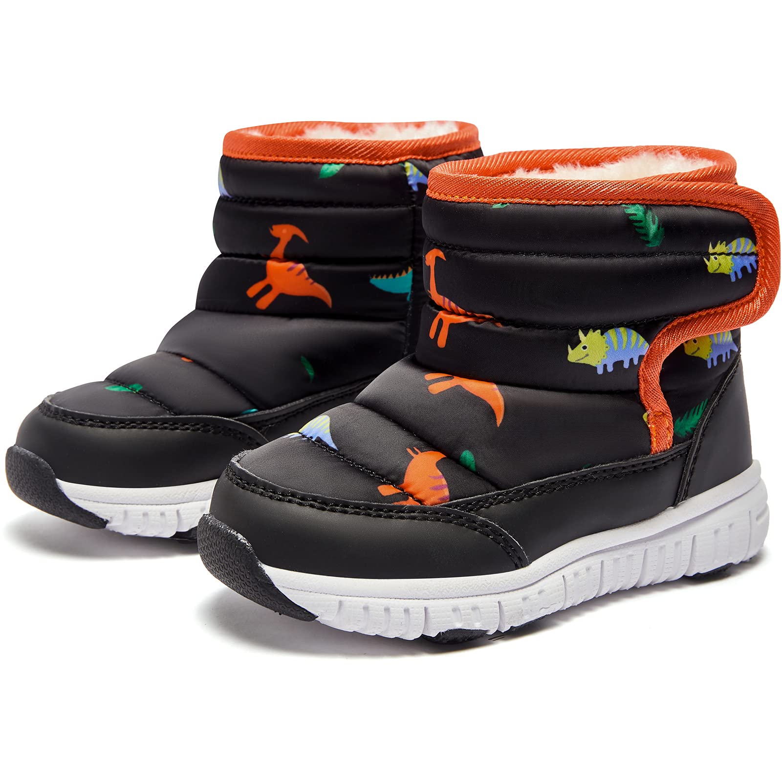 HOBIBEAR Boys Girls Toddler Snow Boots Slip on Waterproof Warm Winter Shoes Outdoor(Dinosaur-Size 5 Toddler)
