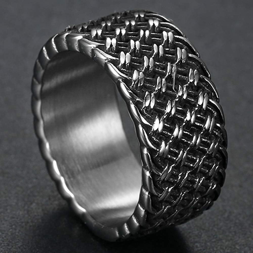Jude Jewelers 9mm Retro Vintage Antique Style Wedding Band Biker Cocktail Party Ring (Grey, 12)
