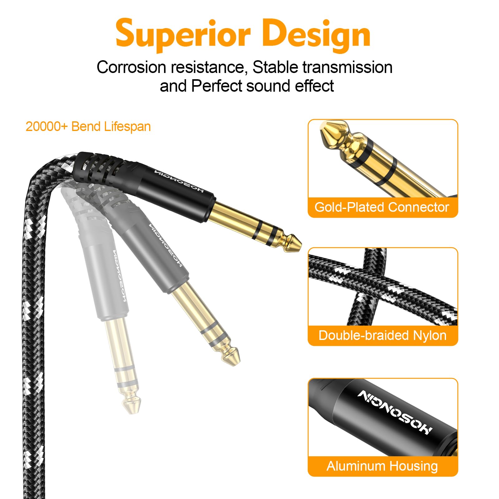 HOSONGIN XLR Female to 1/4 TS Unbalanced Microphone Cable, Quarter inch (6.35mm) TS Mono Jack Unbalanced Interconnect Mic Cord - 6.6 Feet