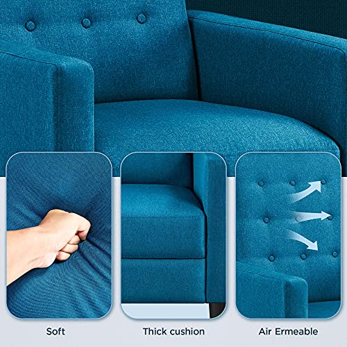 Yaheetech Fabric Recliner Chair Mid-Century Modern Recliner Adjustable Single Recliner Sofa with Thicker Seat Cushion Tufted Upholstered Sofa with Pocket Spring for Living Room Bedroom Blue