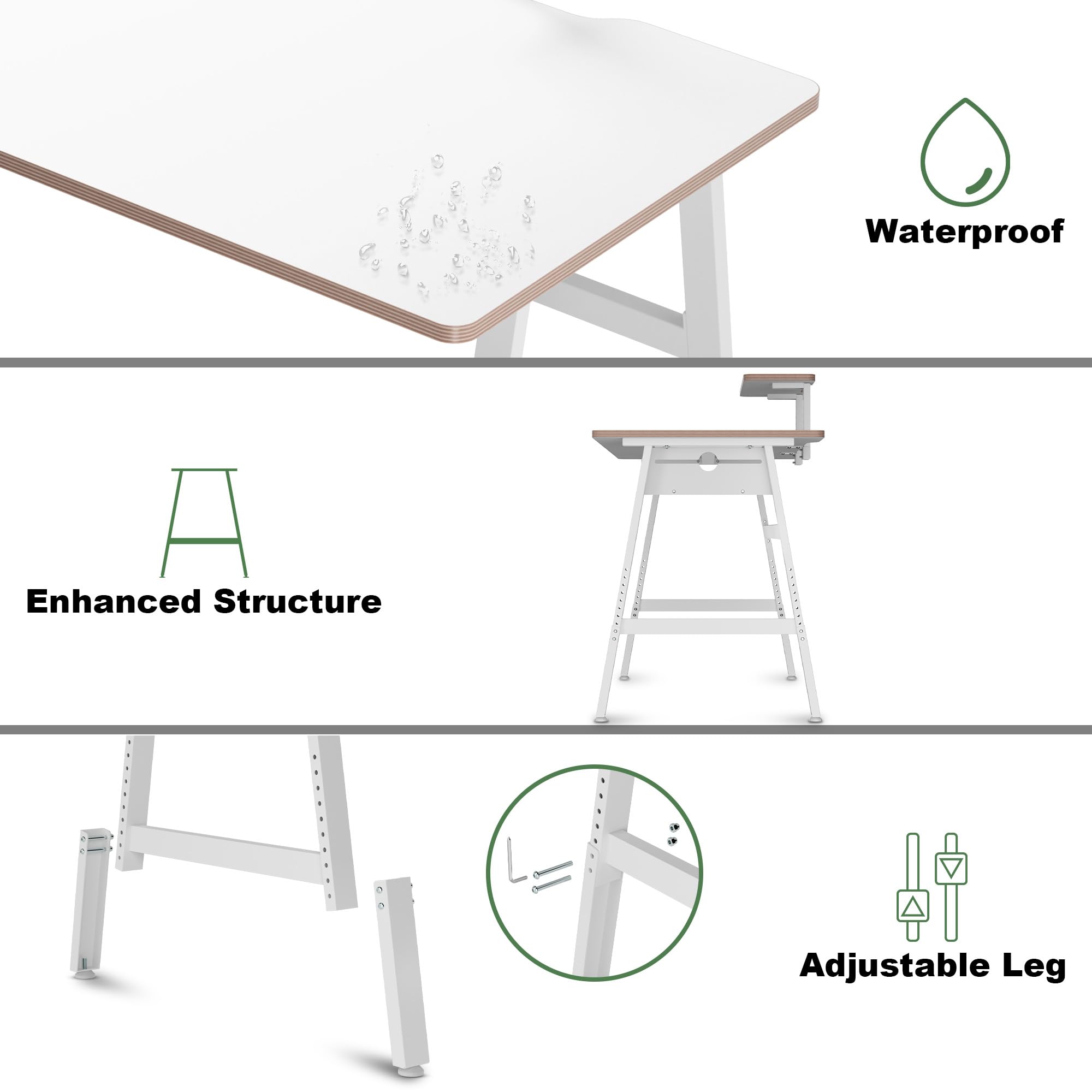 UPGRAVITY Height Adjustable Computer Desk - 47" Gaming Desk, Small Home Office Desk with Monitor Stand, Modern Simple Table Study Writing Work, Living Room Home Bedroom PC Table, Metal Frame, White