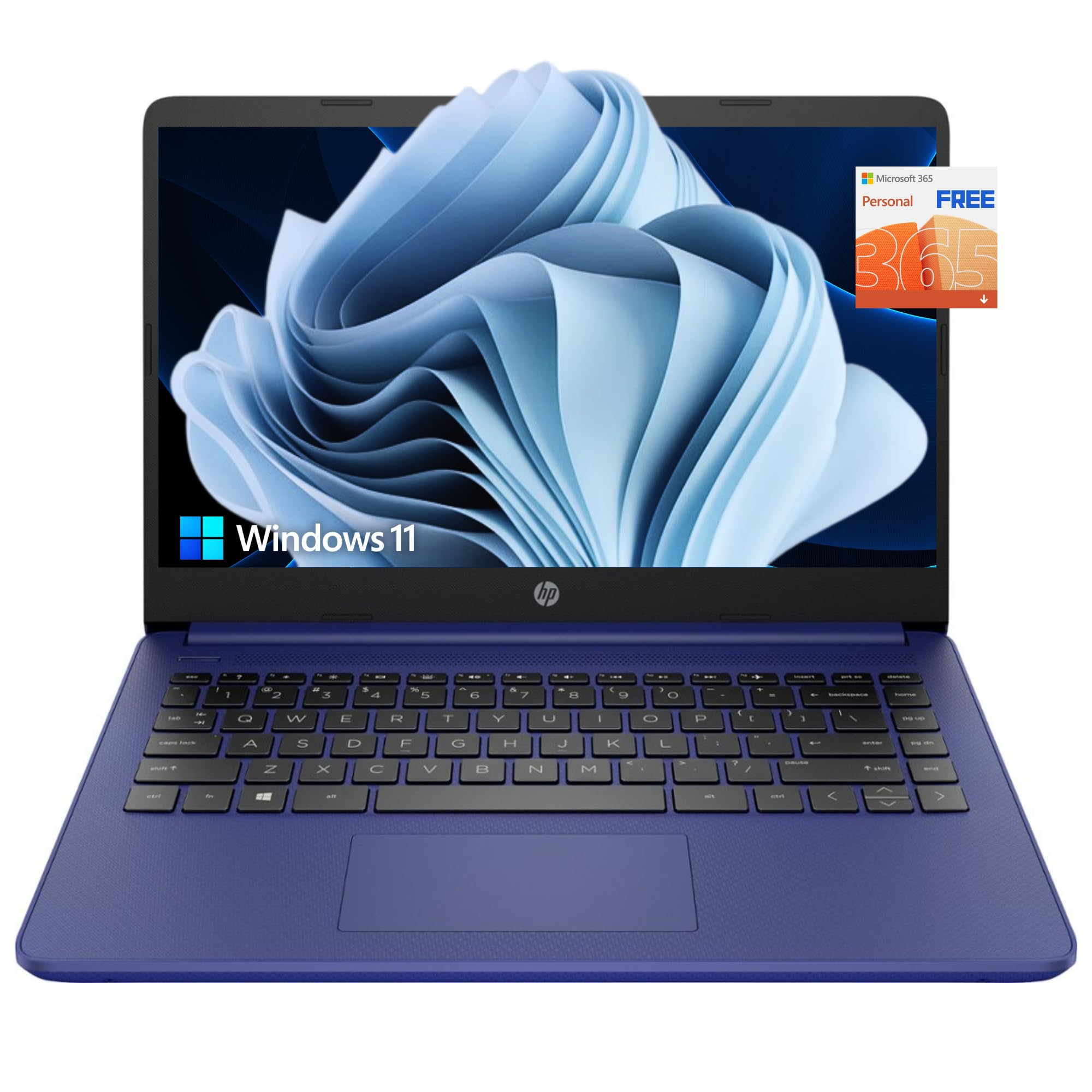 hp Stream Laptop, 14" HD Display, Intel Celeron N4020 Processor, 8GB Memory, 128GB Storage (64GB eMMC + 64GB card), 1-Year Office 365, Webcam, HDMI, Wi-Fi, USB-C, Windows 11 Home, Indigo Blue, JVQ MP