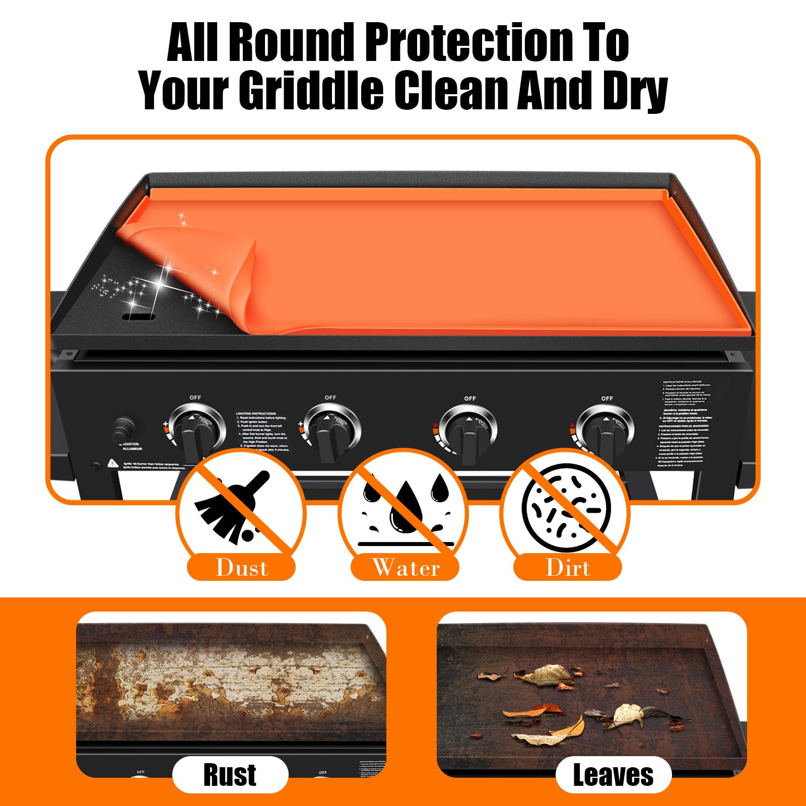 GRILL FORCE 36 Inch Silicone Griddle Mat & Spatula Mat for Blackstone 36" Griddle, Food Grade Silicone Mat Cover for Blackstone Protective Mat Cover Griddle Cover,Protect Griddle From Insects,Rust