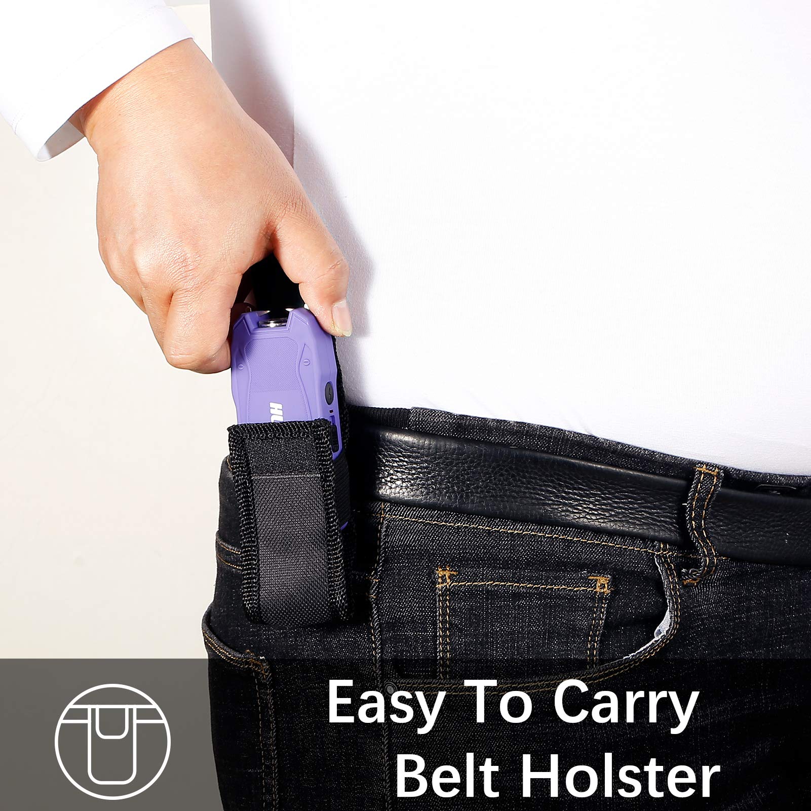 Hussar Stun Gun for Self-Defense, Rechargeable with LED Flashlight, Powerful 1.60 µC Charge with Safety Switch, Battery Indicator and Belt Holster