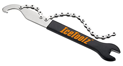 IceToolz Multi Speed Chain Whip | 15 mm Pedal Wrench | Lockring Tool | Road Bike and Mountain Bike Tools | 3 in 1 Tool | Silver, Black
