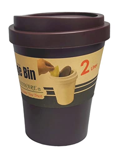 UW UNIWARE THE NAME YOU TRUST 2 LT Coffee Cup Mini Trash Can with Lid Countertop Trash Can for Desk Office Coffee Top, Swing Top Trash Bin (Brown)