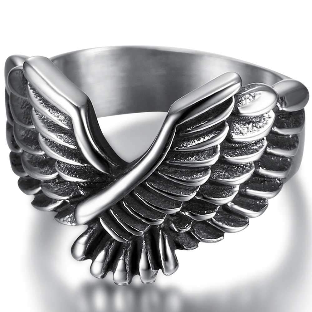 Jude Jewelers Retro Vintage Eagle Wings Style Wedding Party Cocktail Statement Biker Ring (Silver, 10)