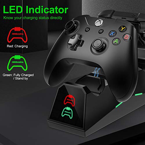innoAura Dual Xbox One Controller Charger - 1600mAh x 2 Rechargeable Battery Packs for Xbox One, Xbox One S, Xbox One X, Xbox One Elite Controller