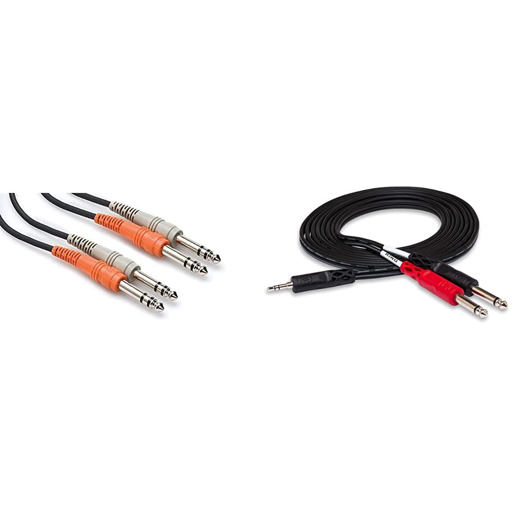 HOSA CSS-204 Dual 1/4" TRS to Dual 1/4" TRS Stereo Interconnect Cable, 4 Meters & CMP-159 3.5 mm TRS to Dual 1/4" TS Stereo Breakout Cable, 10 Feet