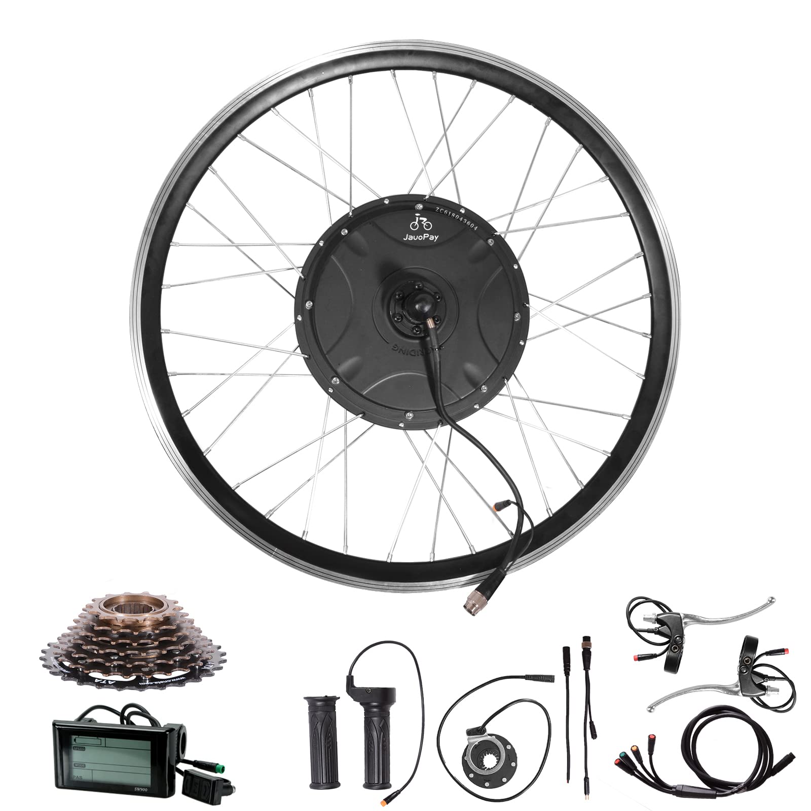 JAUOPAY Electric Bicycle Conversion Kit, 48V 1500W EBike Brushless Gearless Hub Motor, 22.5" Rear Wheel Frame for 26" x 1.95"~2.125" Tire, Build-in Dual Mode Controller Full Waterproof Kit