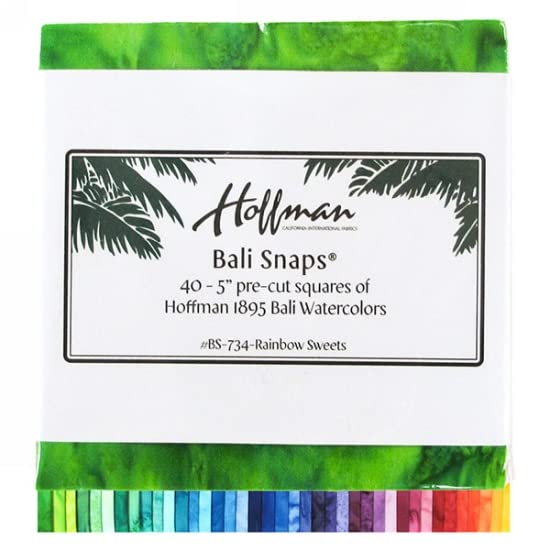 Hoffman Bali Snaps 5" Charm Pack Squares - 1895 Watercolors Rainbow Sweets Multi-Color Hand-Dyed Batiks Fabric Bundle Quilters Cotton Precuts (BS-734-RainbowSweets) M520.09
