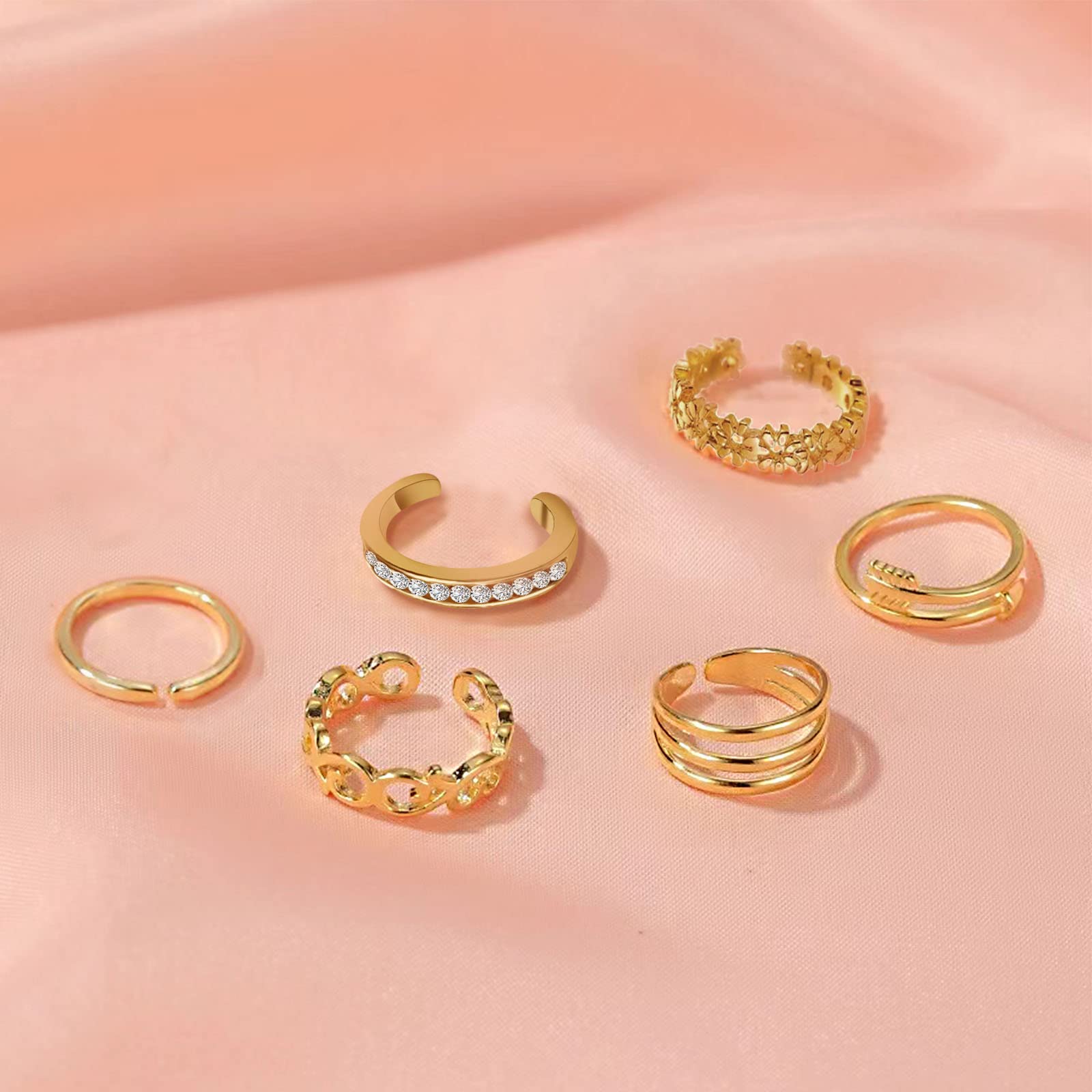 KSAZIOUK 12pcs Toe Rings for Women Silver Gold Toe Rings Adjustable Toe Ring Set Summer Beach Rings Foot Jewelry