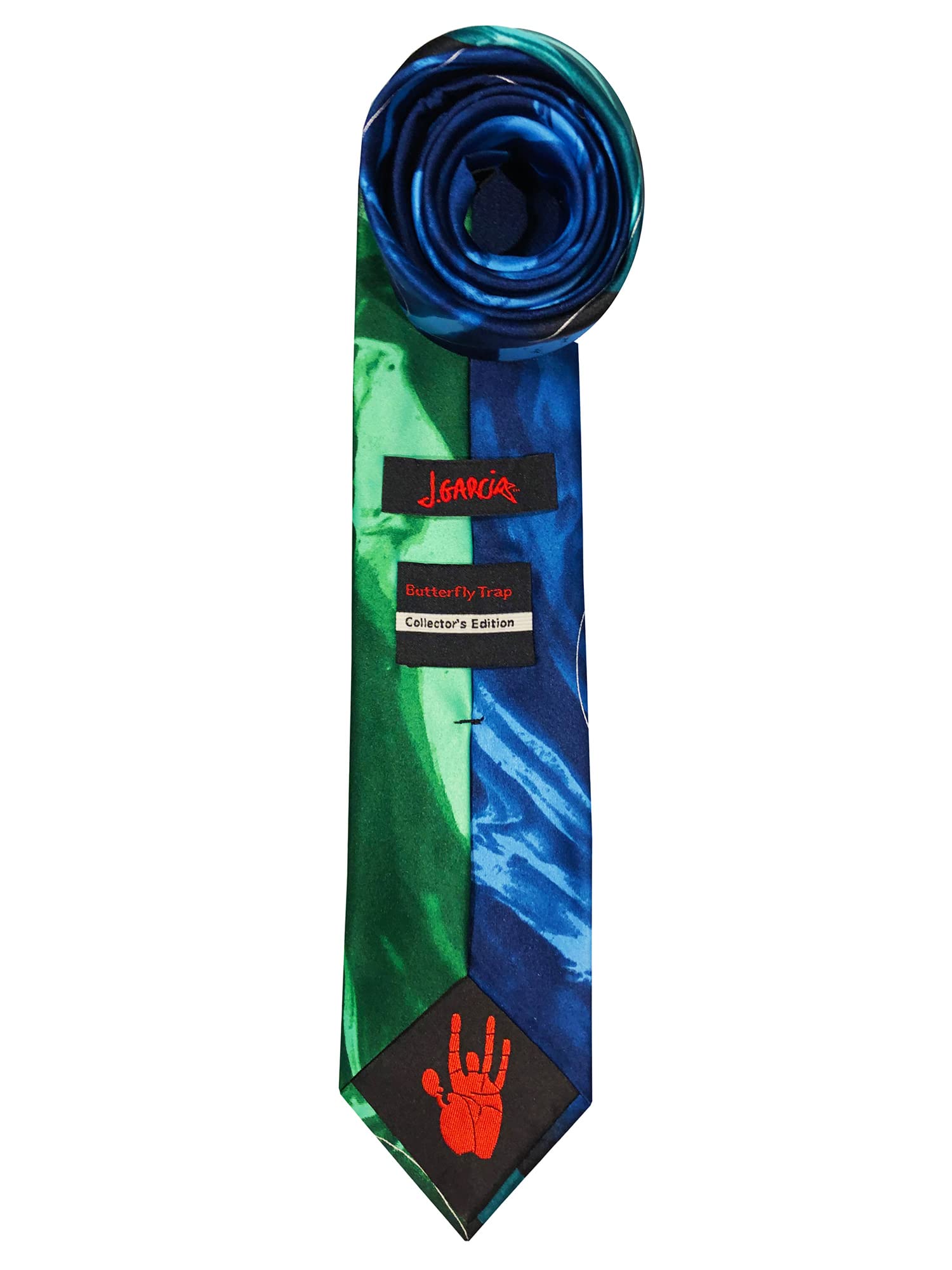 Jerry Garcia Collector's Edition Men's Butterfly Trap Artwork Line Swirls Regular Length Neck Tie - Teal