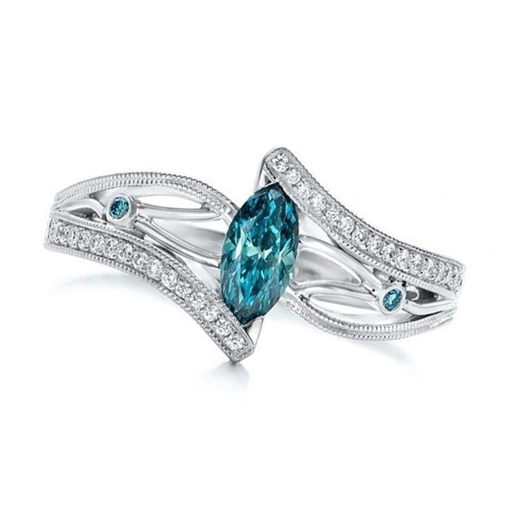 Hithop Premium Quality Women's 925 Sterling Silver Crystal Filled Round Shape Ring Jewelry Blue,9