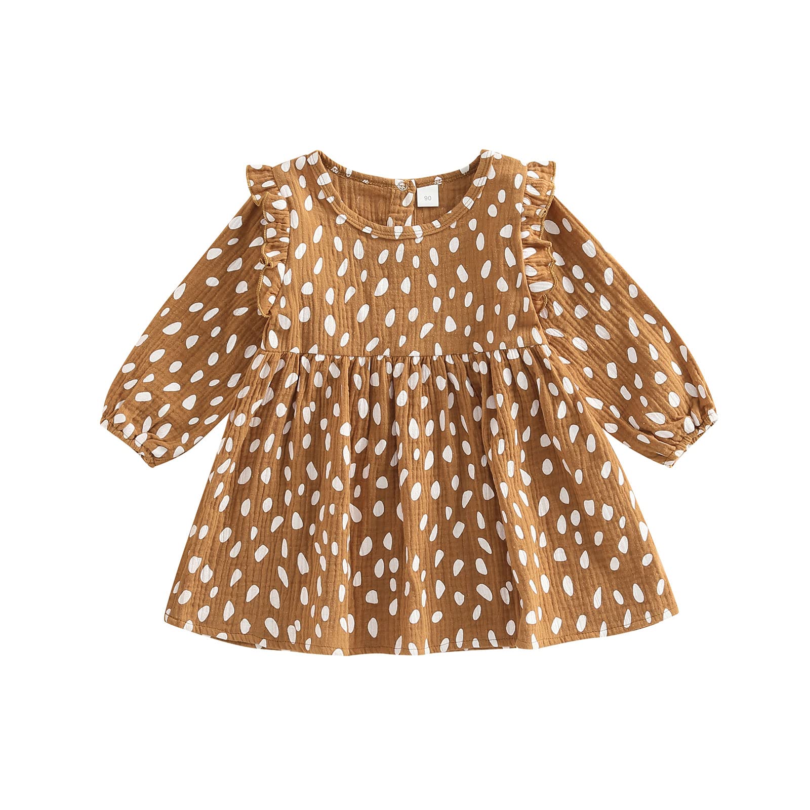 Hoanselay Toddler Infant Baby Girl Sister Matching Clothes Polka Dot Long Sleeve Romper Dress Cute Fall Winter Outfit Set (Brown, 5-6 Years)