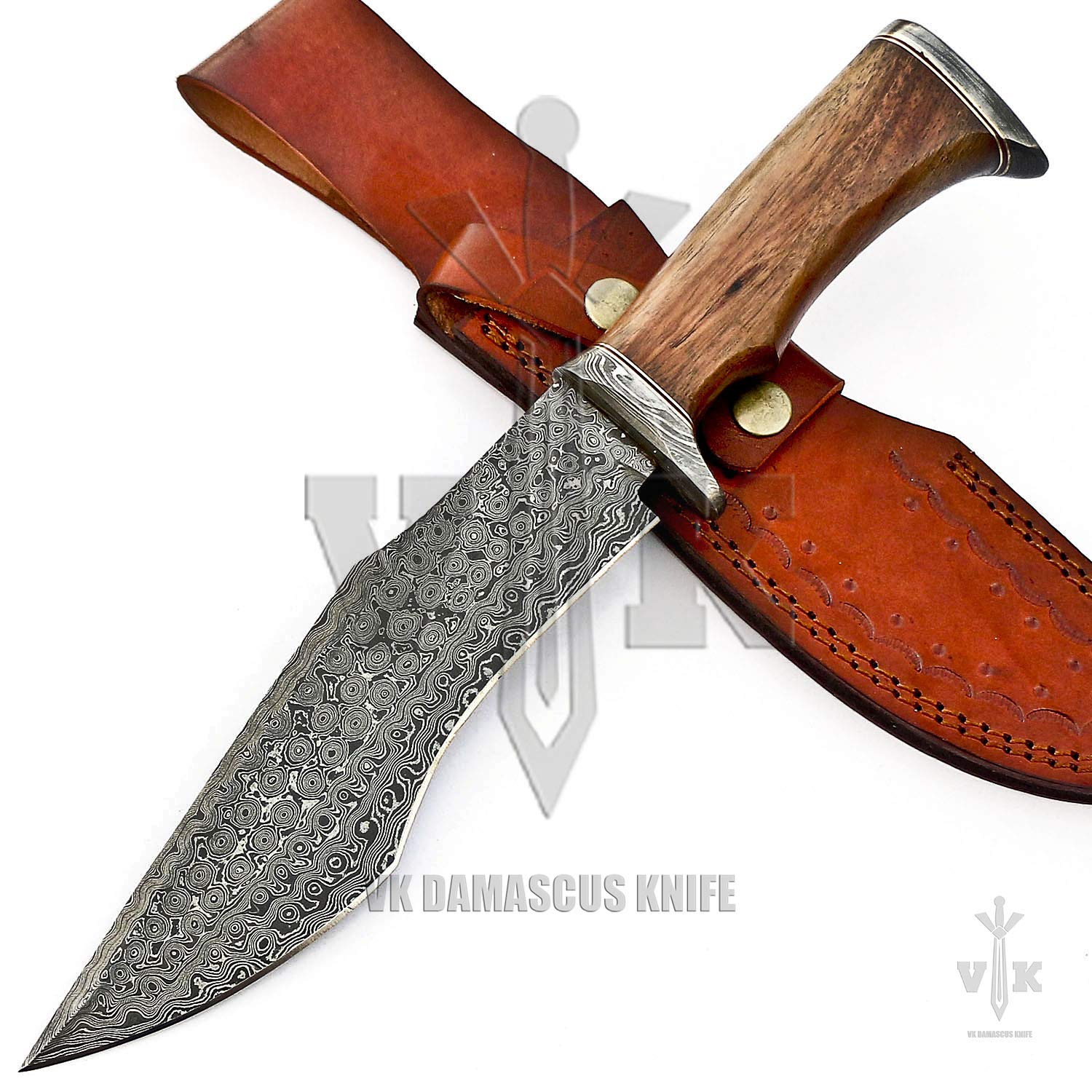 JNR Traders Damascus Steel Full Tang Fixed Blade Hunting Knife with Leather Sheath - 2359